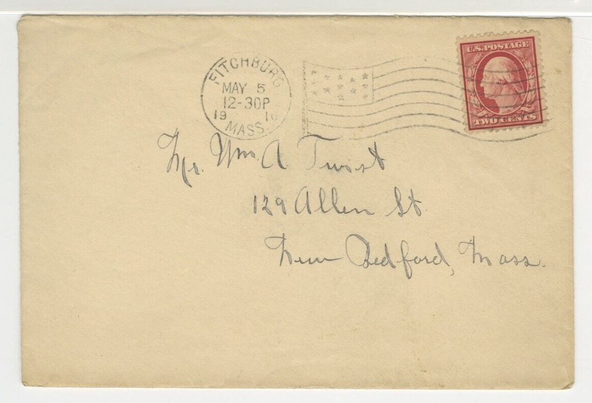 US Postal History Fitchburg MA To New Bedford CT 1910 Flag Slogan us-postal-history-fitchburg-ma-to-new-bedford-ct-1910-flag-slogan