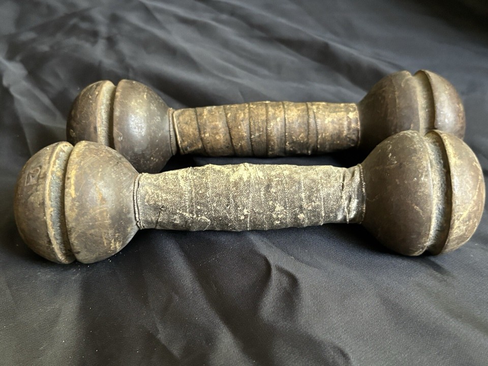 Antique Pair Metal Barbells Hand Weights Vintage Exercise Weights 6.5 ...