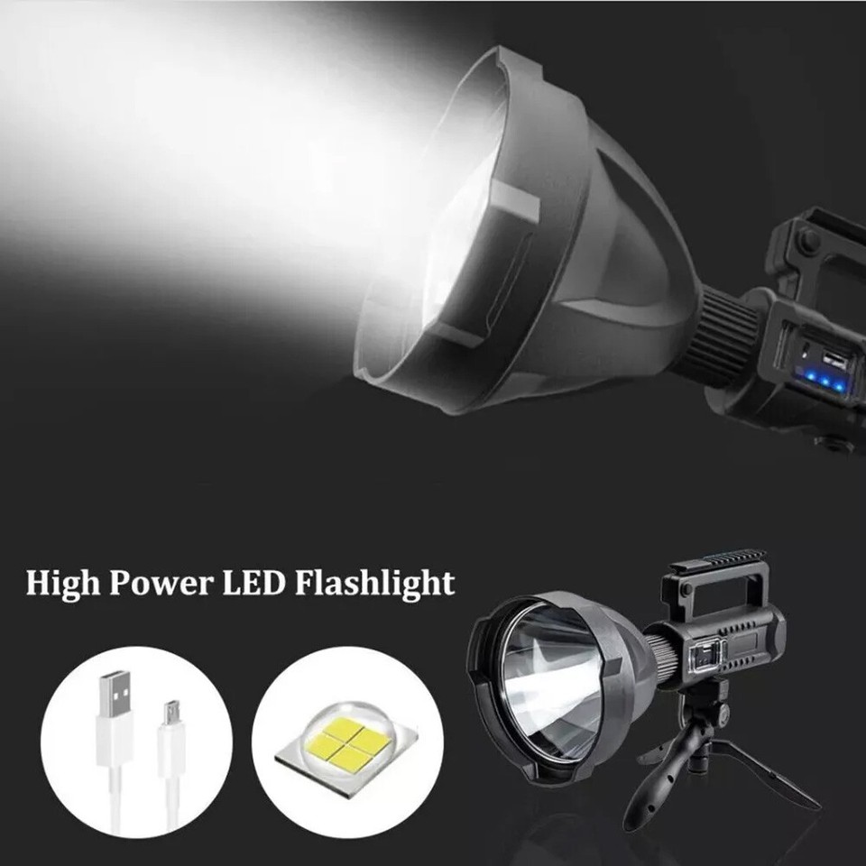 Super Bright LED Searchlight Portable Rechargeable Spotlight Handheld ...