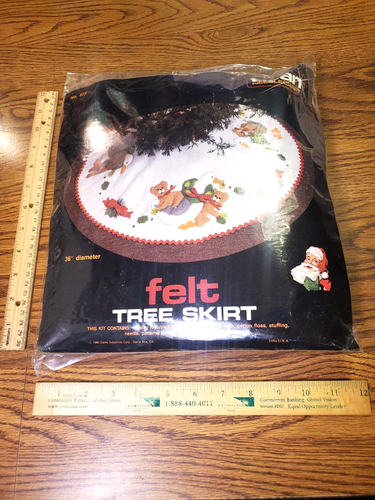 NOS Vintage Christmas Tree Skirt Kit Felt BEARS GOOSE Titan Needlecraft ...