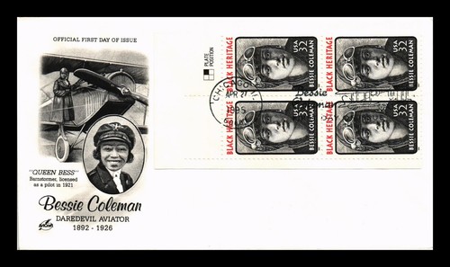 US COVER BESSIE COLEMAN DAREDEVIL AVIATOR BLACK HERITAGE FDC PLATE ...