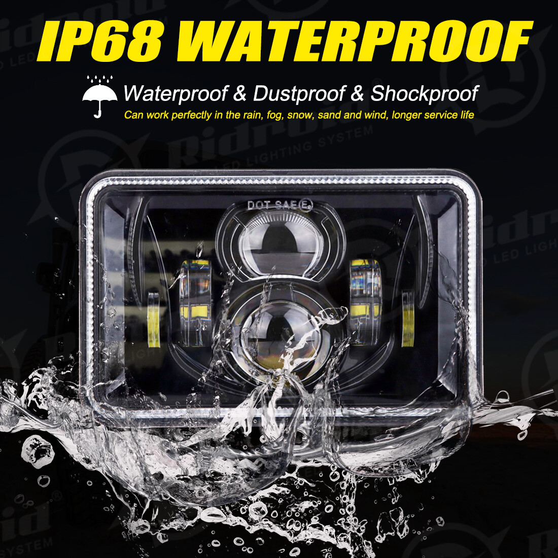 Black LED 4x6 Rectangular Projector Halo LED Headlights High Low Beam ...