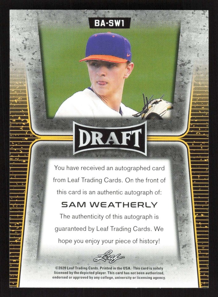 Sam Weatherly 2020 Leaf Draft Auto Prospect Autograph {0825 | eBay