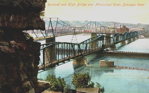 DUBUQUE IOWA, RAILROAD & HIGH BRIDGE, MISSISSIPPI RIVER, Hager &Blish ...