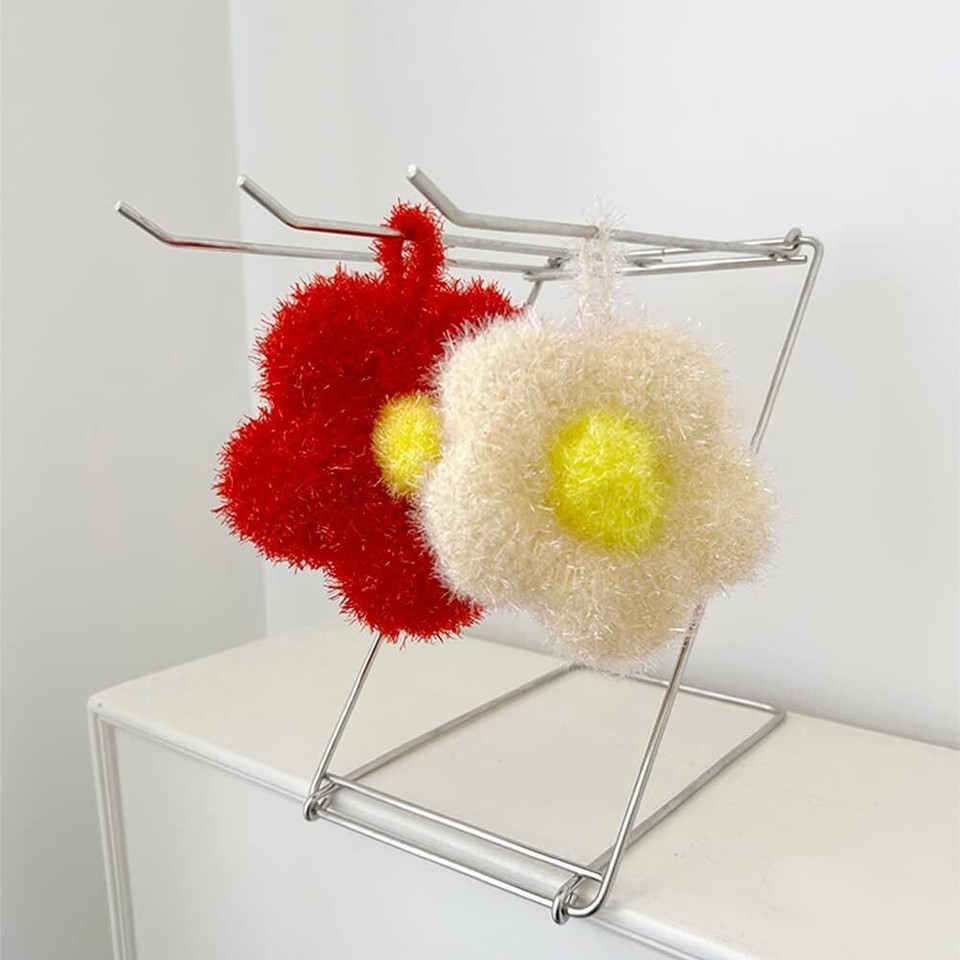 2 Pcs Flower Shaped Acrylic Dish Scrubbers, Cute Hand Crochet Non ...