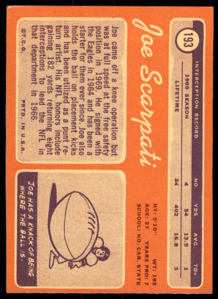 1970 TOPPS* JOE SCARPATI NEW ORLEANS SAINTS #193 | eBay