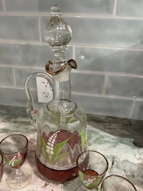 Vintage Hand Painted Decanter With 6 Glasses Beautiful! | eBay