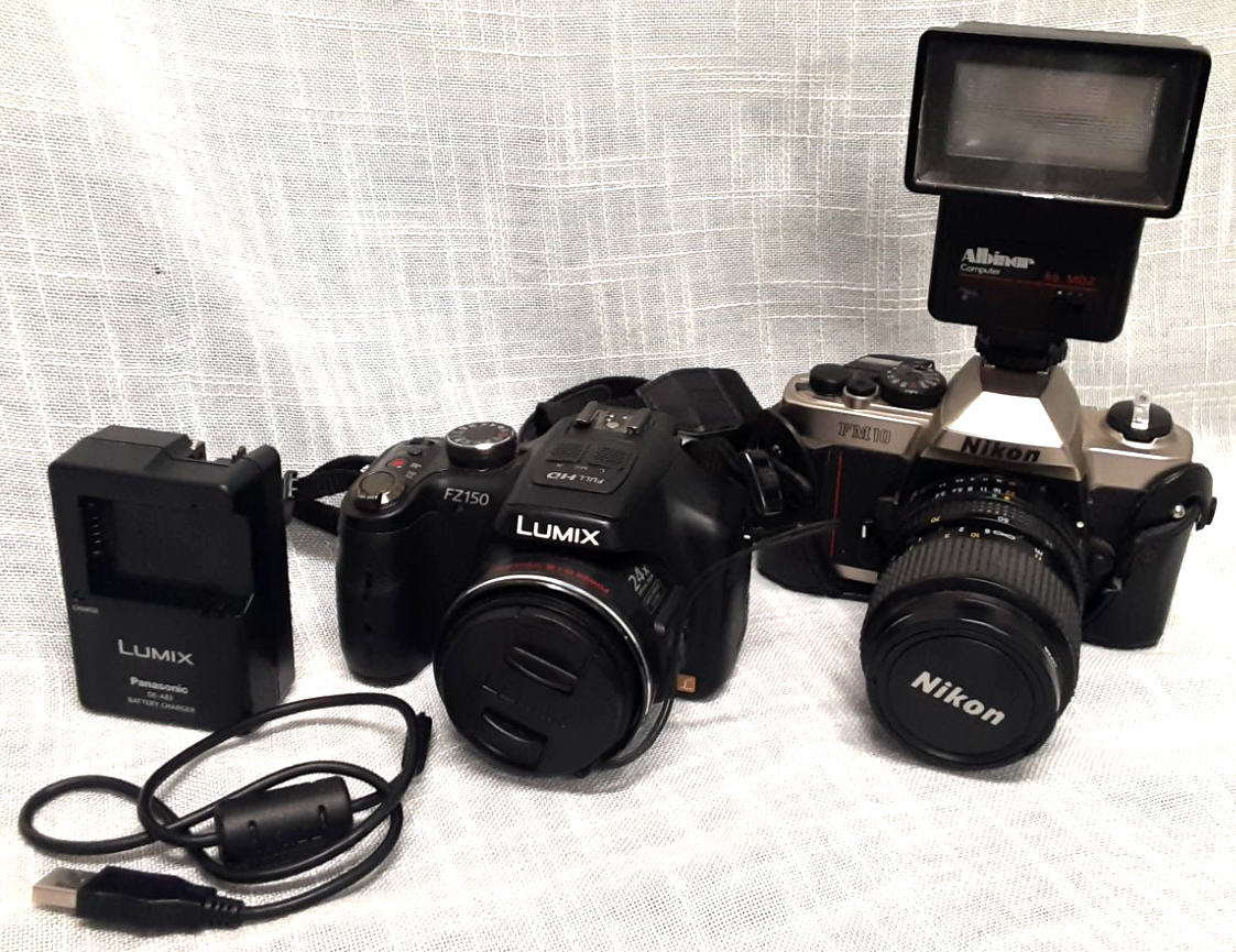 LOT OF 2 Items Panasonic LUMIX FZ150 Digital Camera & NIKON FM10 With ...