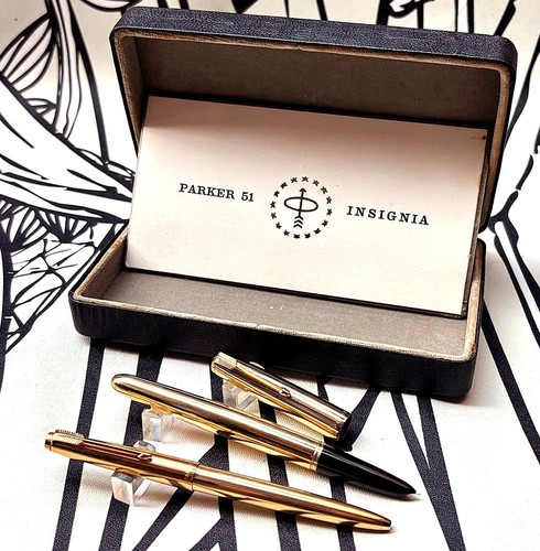 Original Parker 51 Insignia Set of Fountain Pen & Ball Point w/Box, NOS ...