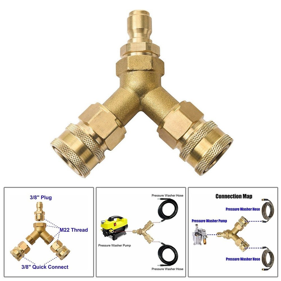 3/8 Fitting Pressure Washer Tee Splitter Coupler Quick Connect Two-One ...