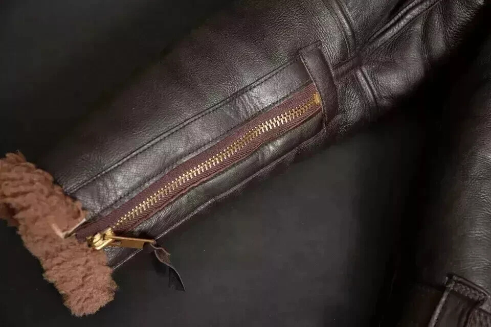 Men's Brown B3 RAF Irvin Genuine Shearling Sheepskin Flying Leather Fur ...