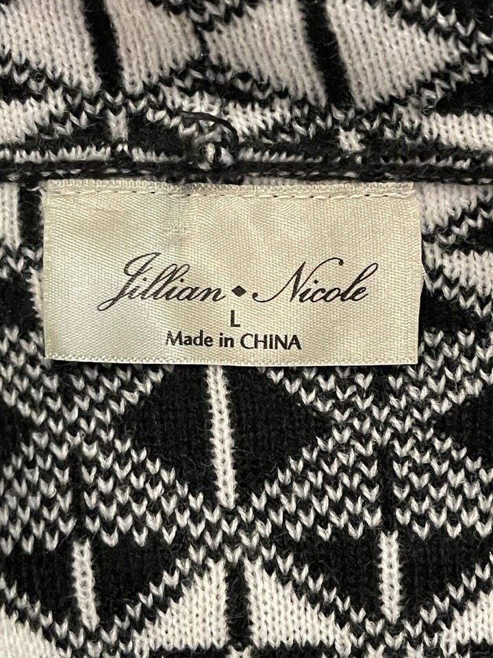 Jillian& Nicole Cardigan Black White Fringe Sz L EUC | eBay