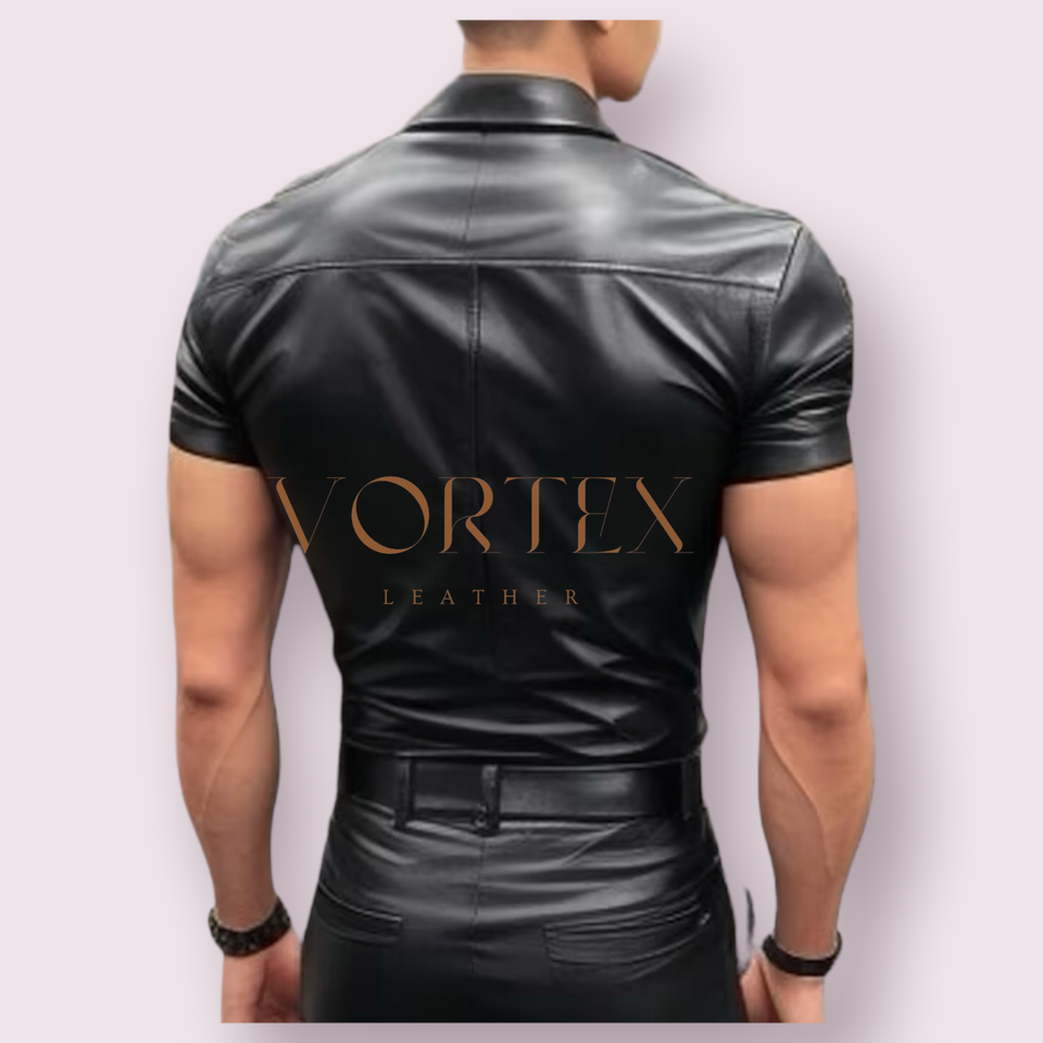 Gay Hot Men's Dark Black Leather Shirt in Soft Genuine Lambskin Leather LGBT | eBay