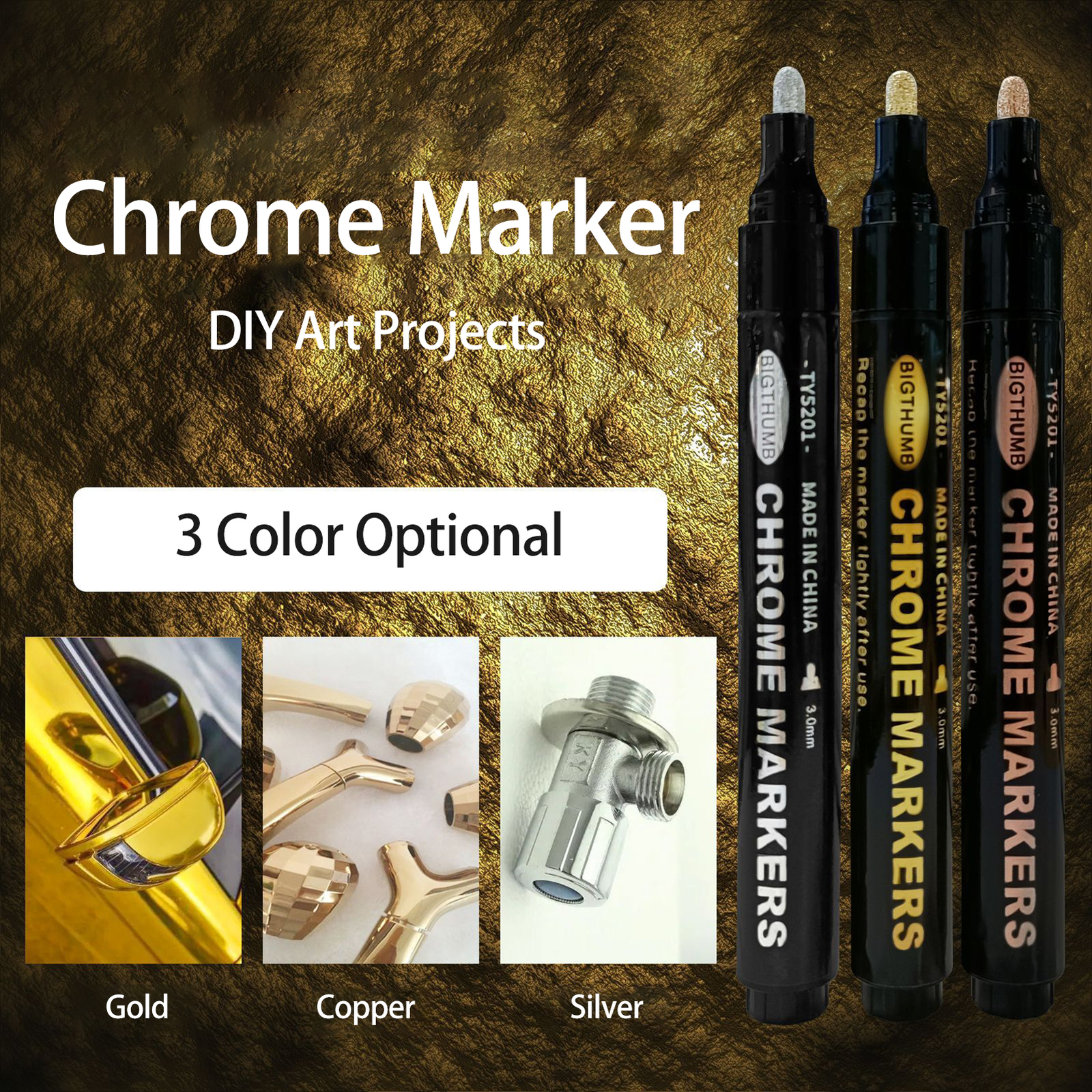 3Pack Mirror Paint Pens Chrome Marker Pen for Mirror Surface Permanent ...