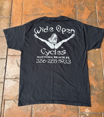 Vintage Y2K Wide Open Cycles Pin Up Girl T-Shirt XL Biker Motorcycle | eBay