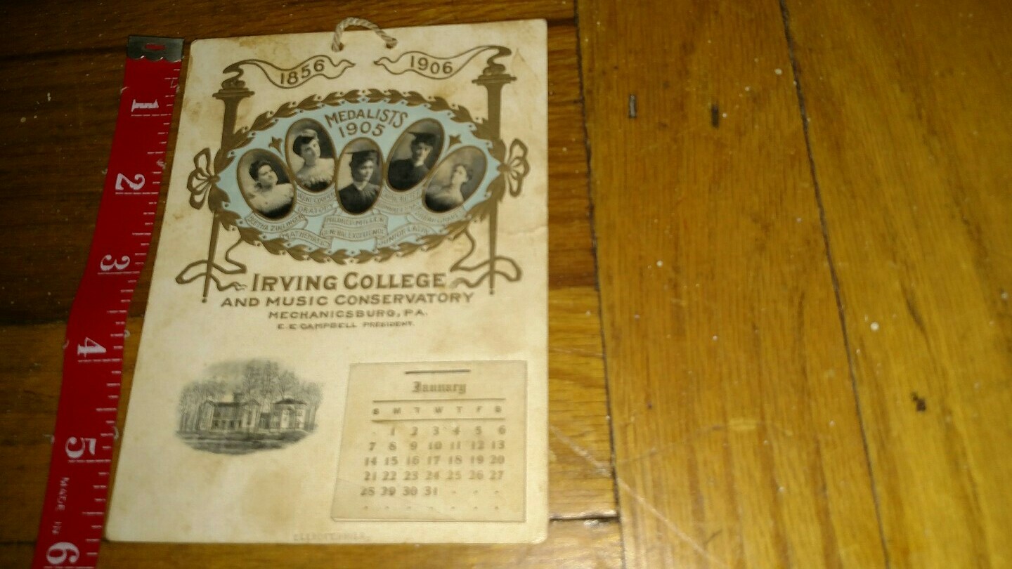 Antique Victorian 1856-1906 calendar Irving college lady music ...
