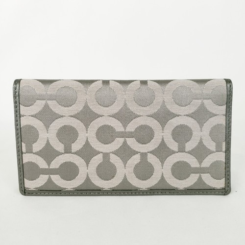 Coach Checkbook Holder Credit Card Wallet Case Gray Signature Canvas ...