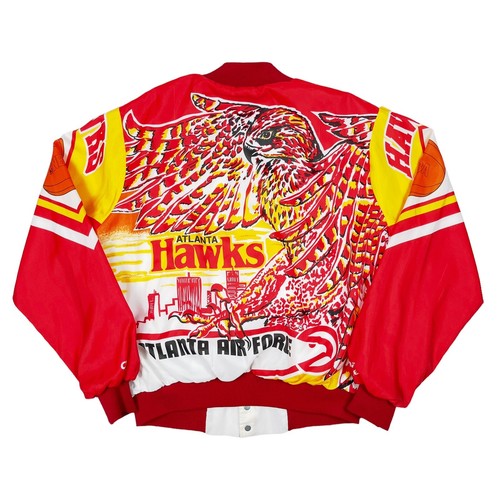 VTG RARE NBA ATLANTA HAWKS CHALK LINE FANIMATION SATIN BOMBER JACKET ...