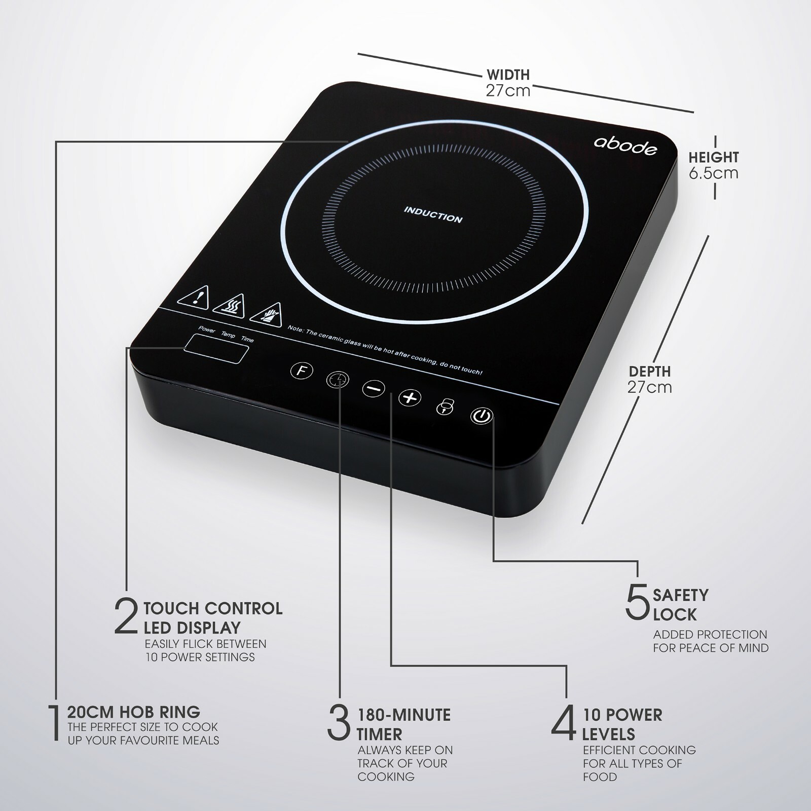 Abode Portable Induction Hob Single Digital with Touch Control 2kW ...