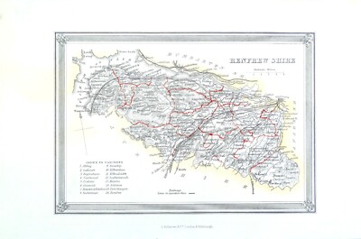 Antique Map RENFREWSHIRE SCOTLAND Fullarton Original Hand Col ...