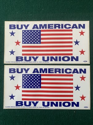 (2) Vintage BUY AMERICA - BUY UNION Bumper Stickers Decals - US Flag | eBay