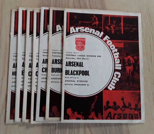 Arsenal 1970/71 Selection of Home League Programmes from menu Away ...