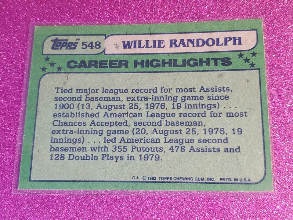 1982 Topps Willie Randolph All Star Baseball Card #548 New York Yankees ...