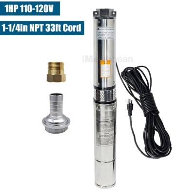 1 HP Deep Well Submersible Pump, 4" , 115V, 37 GPM, 207 ft ,Stainless ...