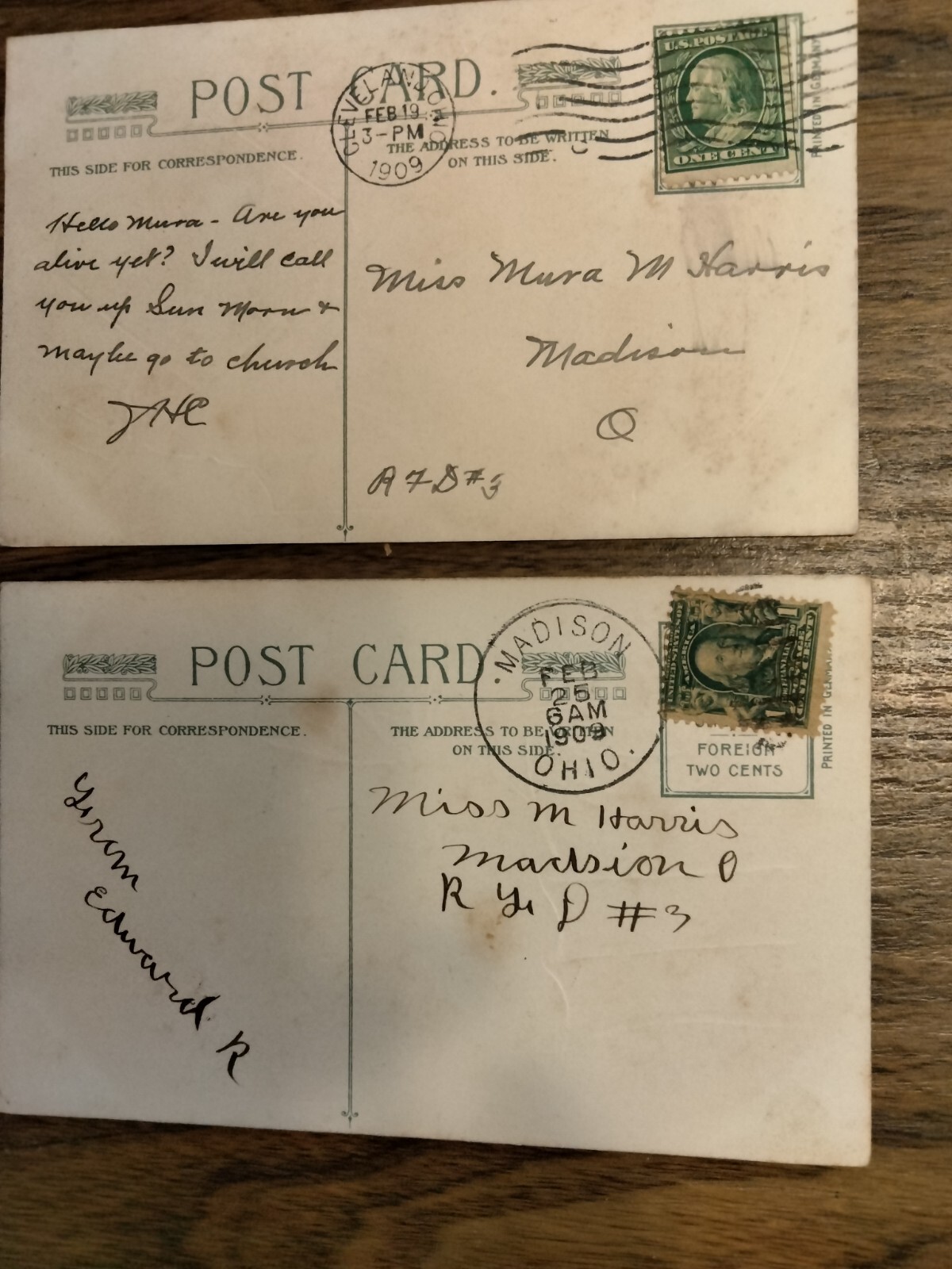 Vintage Lot of 2 Early 1900's George Washington Post Cards Dated 1909 ...