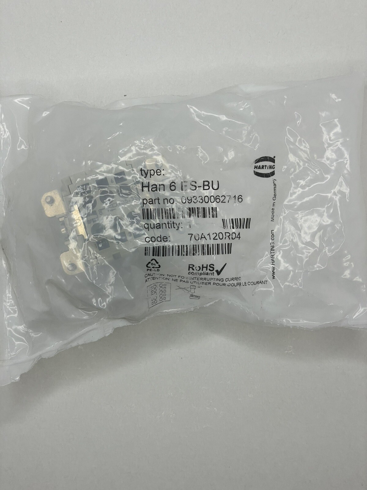 Harting Han 6 ES-BU part no: 09330062716 New Original Harting Fast ...