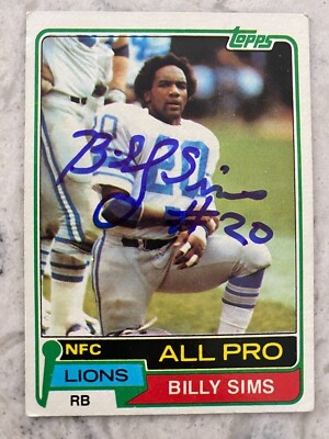 Billy Sims Signed DETROIT LIONS Card 1981 Topps ROOKIE | eBay