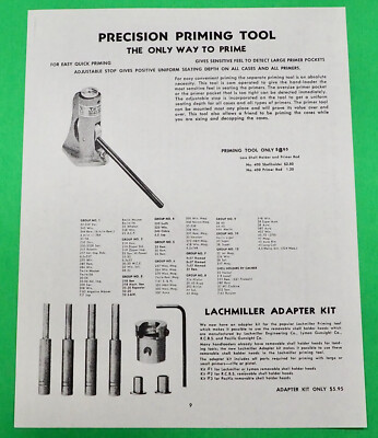 Lachmiller Engineering Priming Tool Add/Inst/Shell Holder Chart-NEW ...