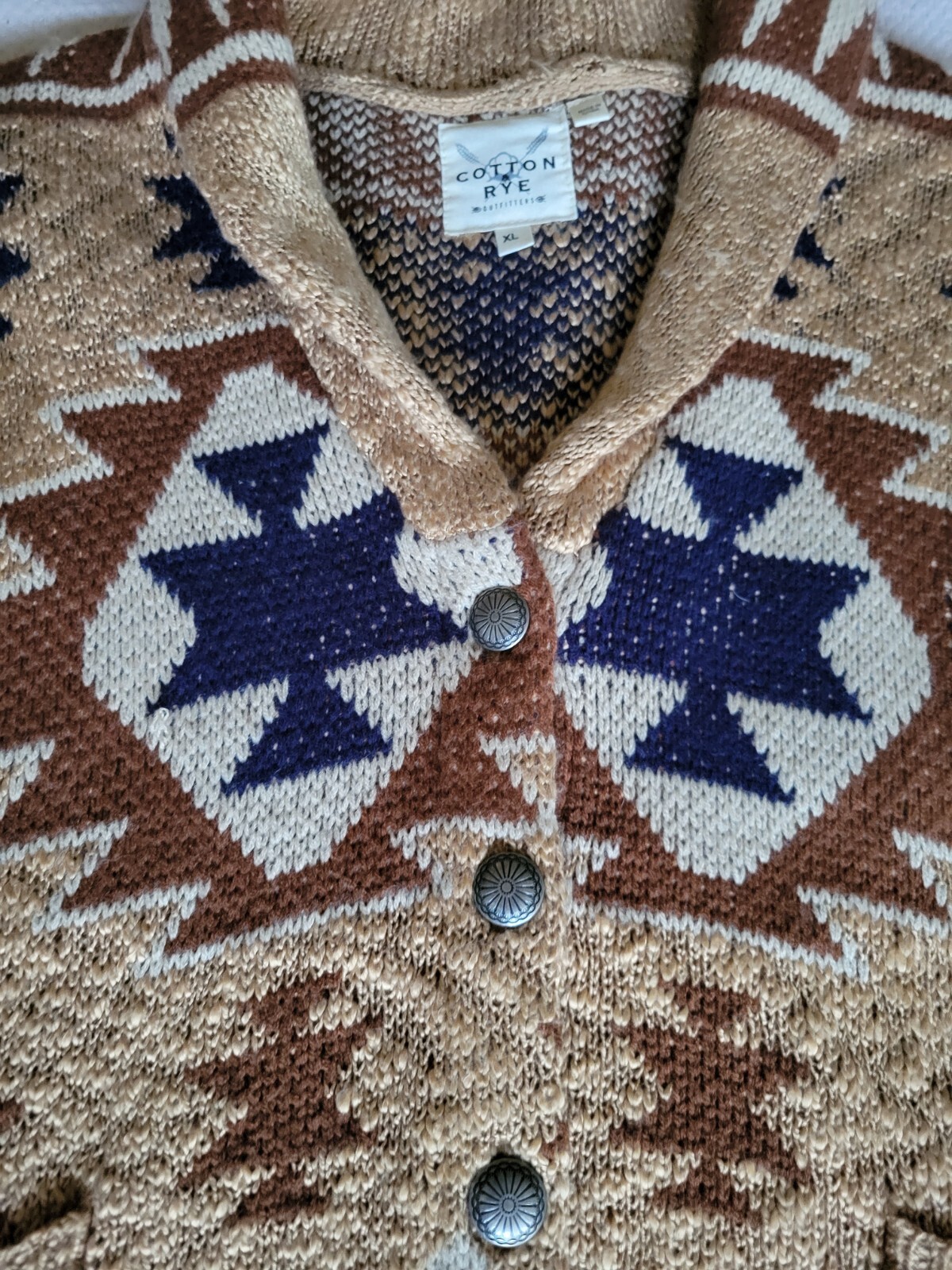 Cotton Rye Sweater Wrap Long Sleeve Aztec Woven Horse Western XL New | eBay