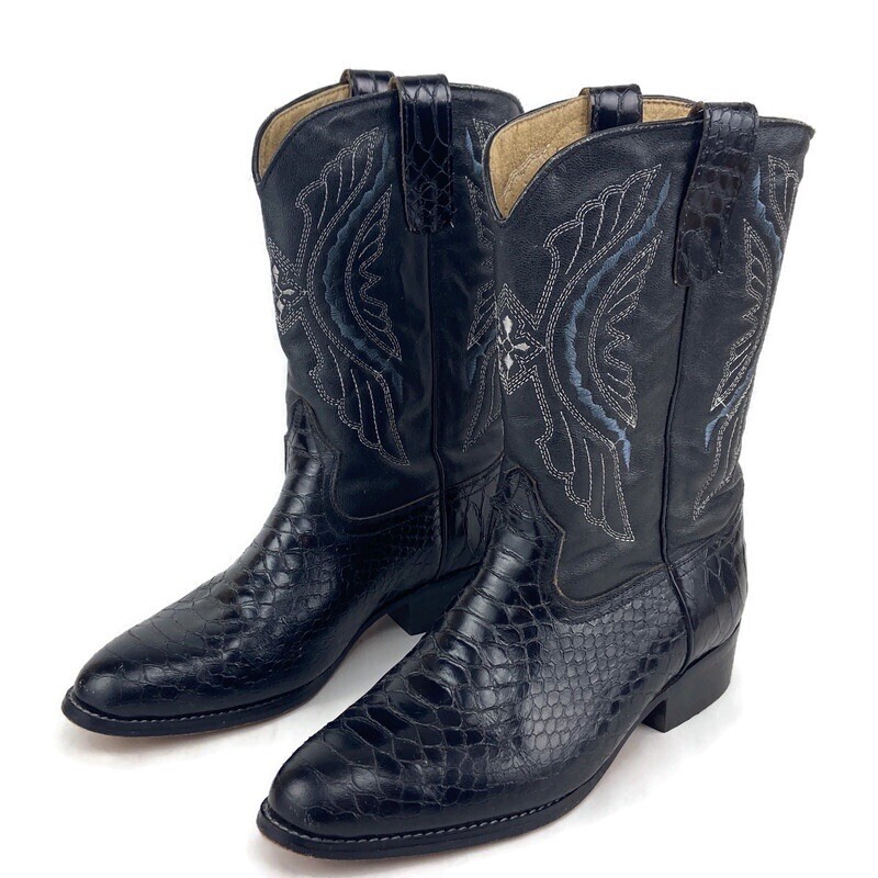 Caballo Dorado Boots Men's 8 Snakeskin Cowboy Black L… - Gem