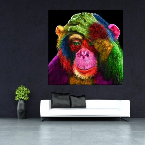 LEINWAND BILD ER XXL POP ART AFFE AFFEN SCHIMPANSE ABSTRAKT BUNT MONKEY ...