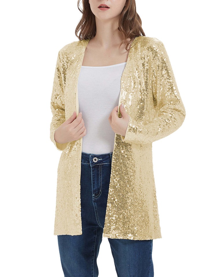 Women's Sequin Jacket Open Front Coat Blazer Party Cocktail Outerwear ...