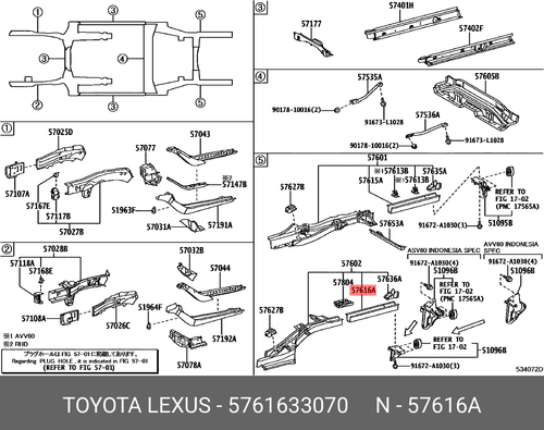 Original member, rear floor side, rear left, 5761633070 for TOYOTA ...
