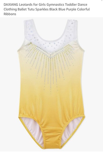 Girls Yellow/White Sparkle Gem Leotard For Dance/ Gymnastics Fits She’s 9-10 | eBay