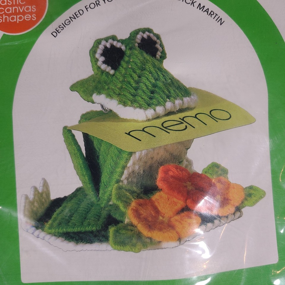 VTG 80s MEMO FROG Note Holder Embroidery Kit #206 - Leisure Arts Canvas ...