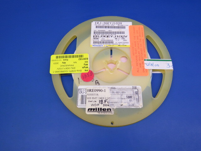 PANASONIC ERJ-3GEYJ102V Qty of 2500 per Lot RES 1.0K OHM 1/10W 5% 0603 ...