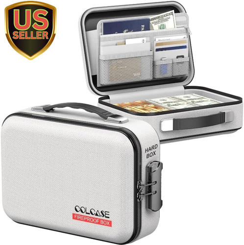 Fireproof Money Box with Lock, Hard Case Cash Organizer Hard-Shell ...