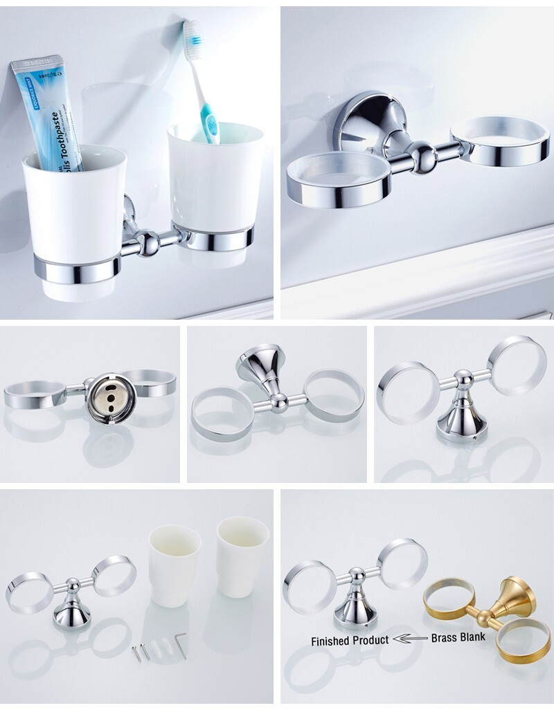 Polished Chrome Wall Mounted Toothbrush Holder with Dual Ceramic Cups ...