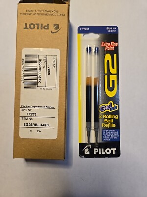 12 Pilot G2 Gel Ink Pen Refills Fine Point BLUE 6 Packs Of 2 #77233 ...