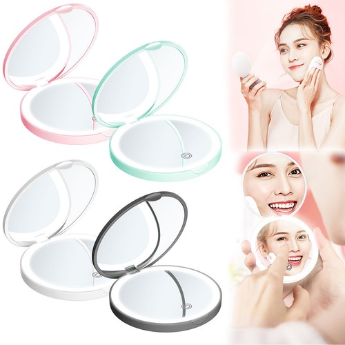 Portable mini Magnifying LED Compact Makeup Mirror with lights up ...