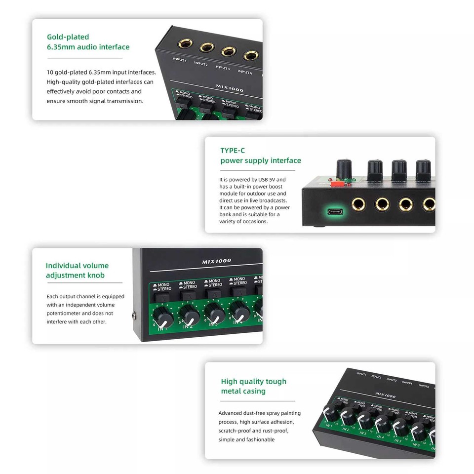 1 PC 10 Channel 6.35mm Input Output TRS/TS Jacks Stereo Mono Line Audio ...