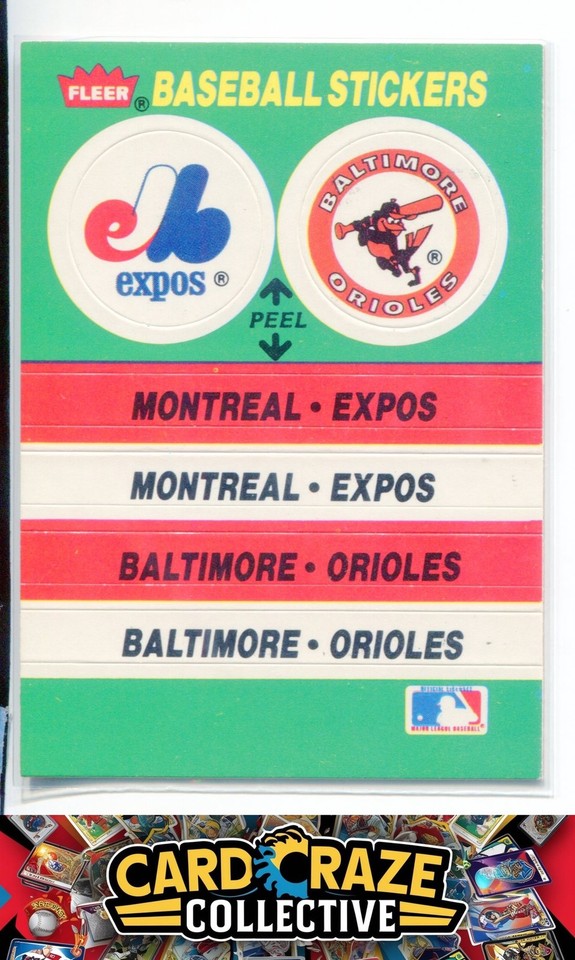 Montreal Expos / Baltimore Orioles VAR 1988 Fleer Team Stickers ...