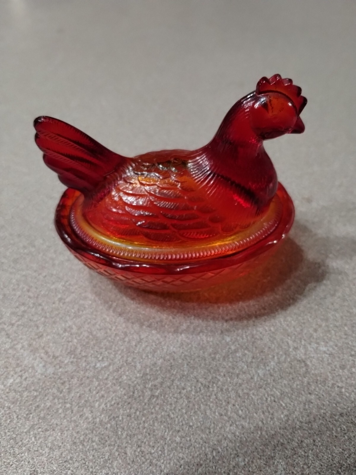 RARE Vintage Red Glass Hen On Nest Salt Cellar Large Chicken | eBay