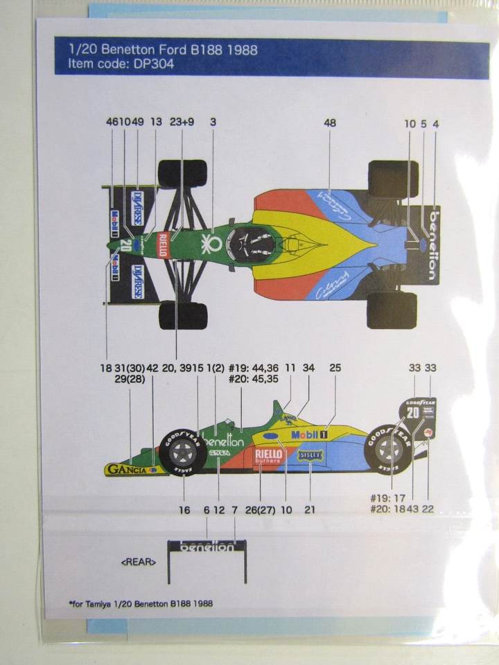 Decalpool 1/20 Benetton B188 88 Nannini/Boutsen Decal Sheet DP304 for ...