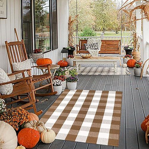Fall Ourdoor Rug Front Porch Rug Farmhouse 3' x 5' Coffee and White ...