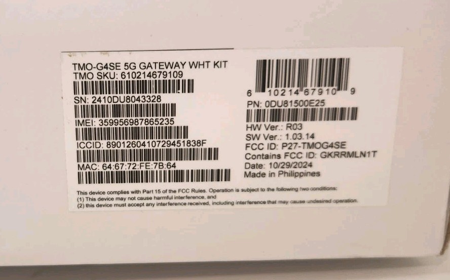 White TMobile TMO-G4SE Home Internet 5G Gateway Kit & Internet Wifi ...